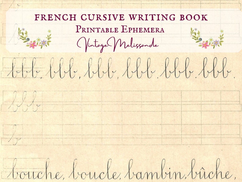 French Cursive Writing Practice Book, Printable, Vintage, Ephemera ...