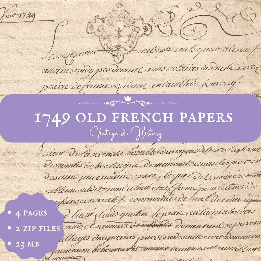 1749 Old French Document, Printable, Digital Ephemera, Antique Papers ...