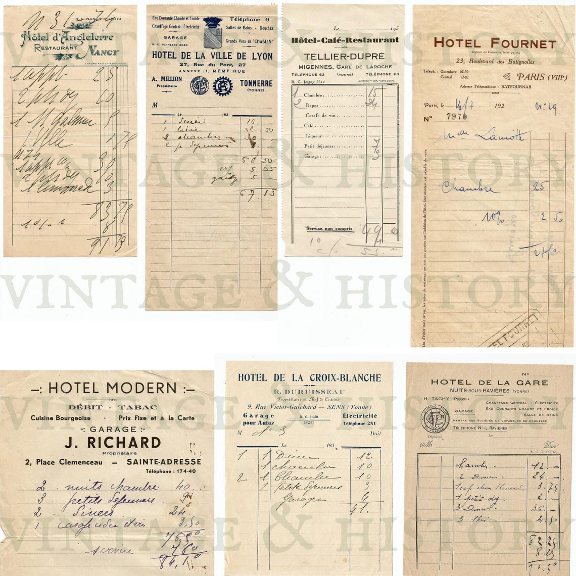 French 1930s Hotel Receipts, Printable Ephemera, Vintage Papers ...