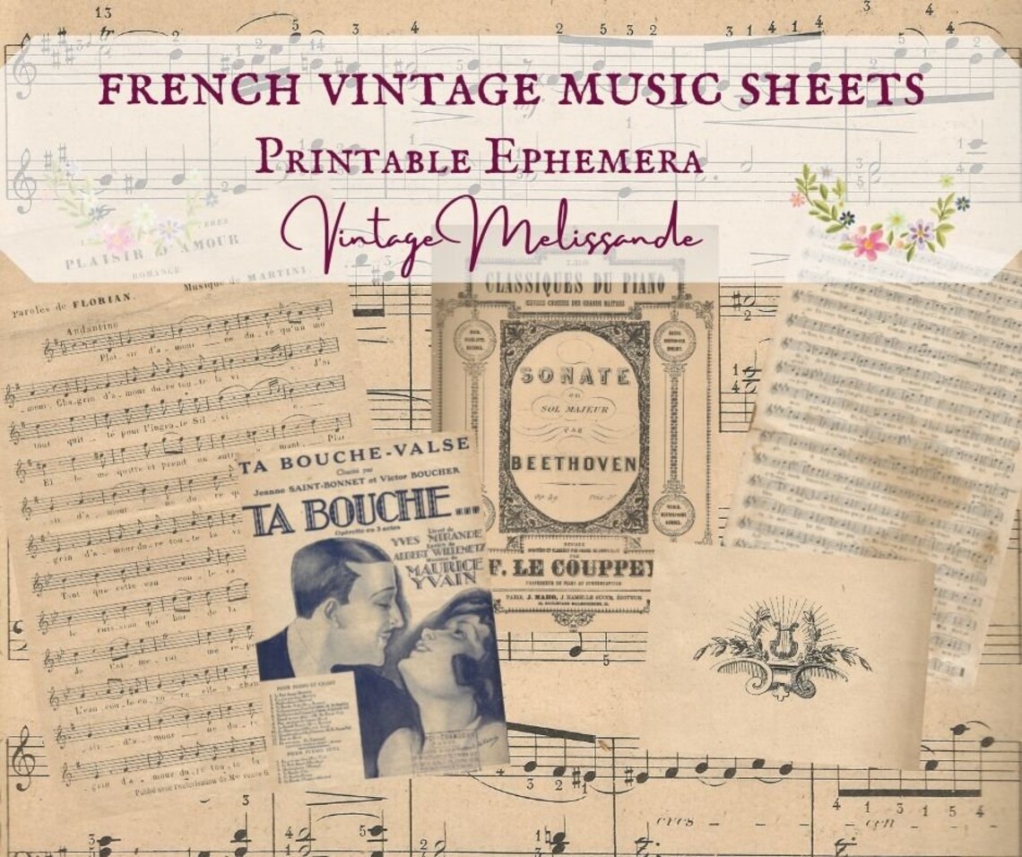 Printable French Music Sheets, Partitions, Digital, Download, Ephemera ...