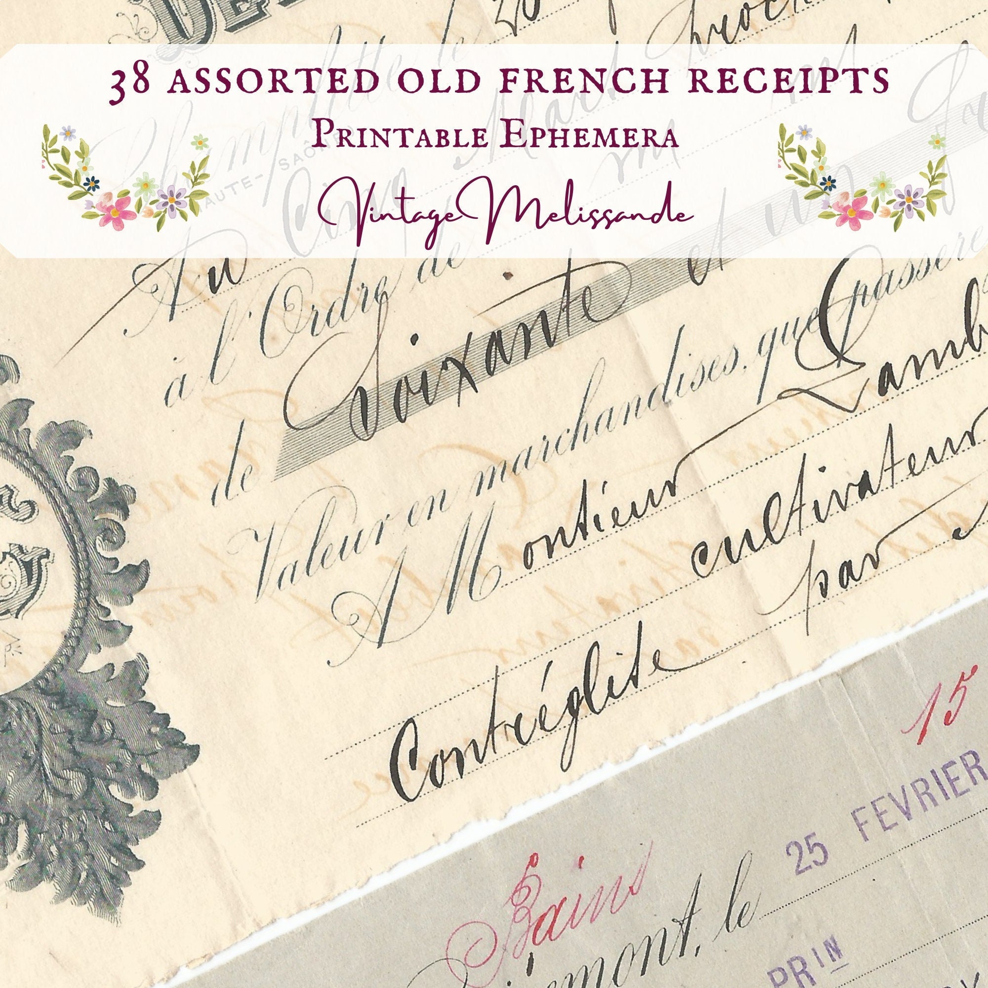 38 Printable French Cheques and Receipts, Stamps, Digital, Download ...