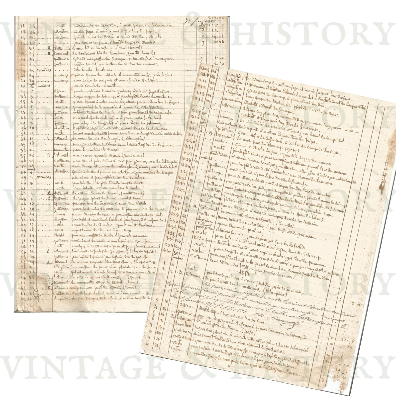 1854 French Register or Ledger Document, 19 Pages, Handwritten ...