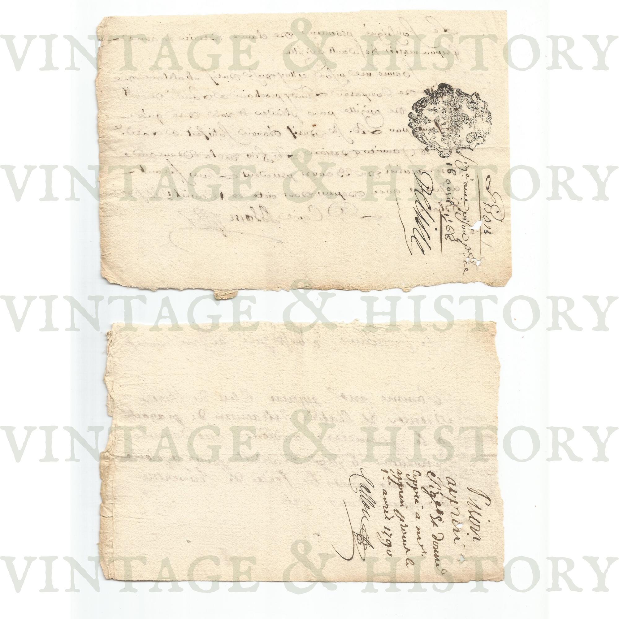 18th Century Antique French Receipts and Notes, 1700s Paper Ephemera ...