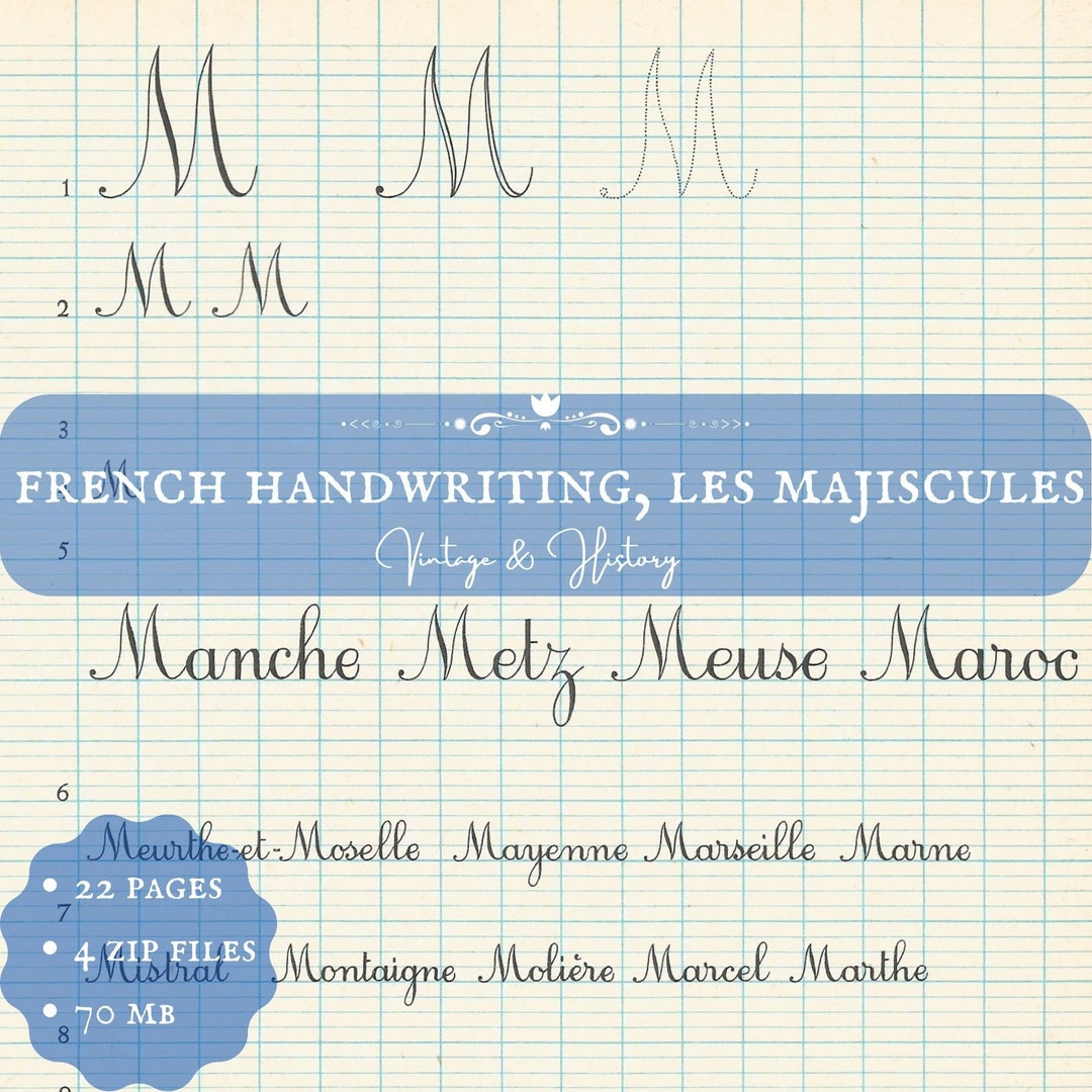French Cursive Handwriting Schoolbook With Capital Letters, Printable ...