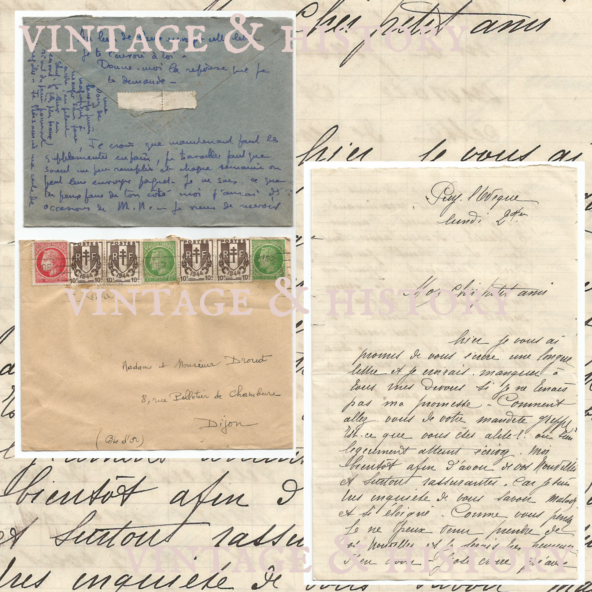 French Vintage Envelopes, Cards and Letters, 31 Pieces, 1930s to 1940s ...