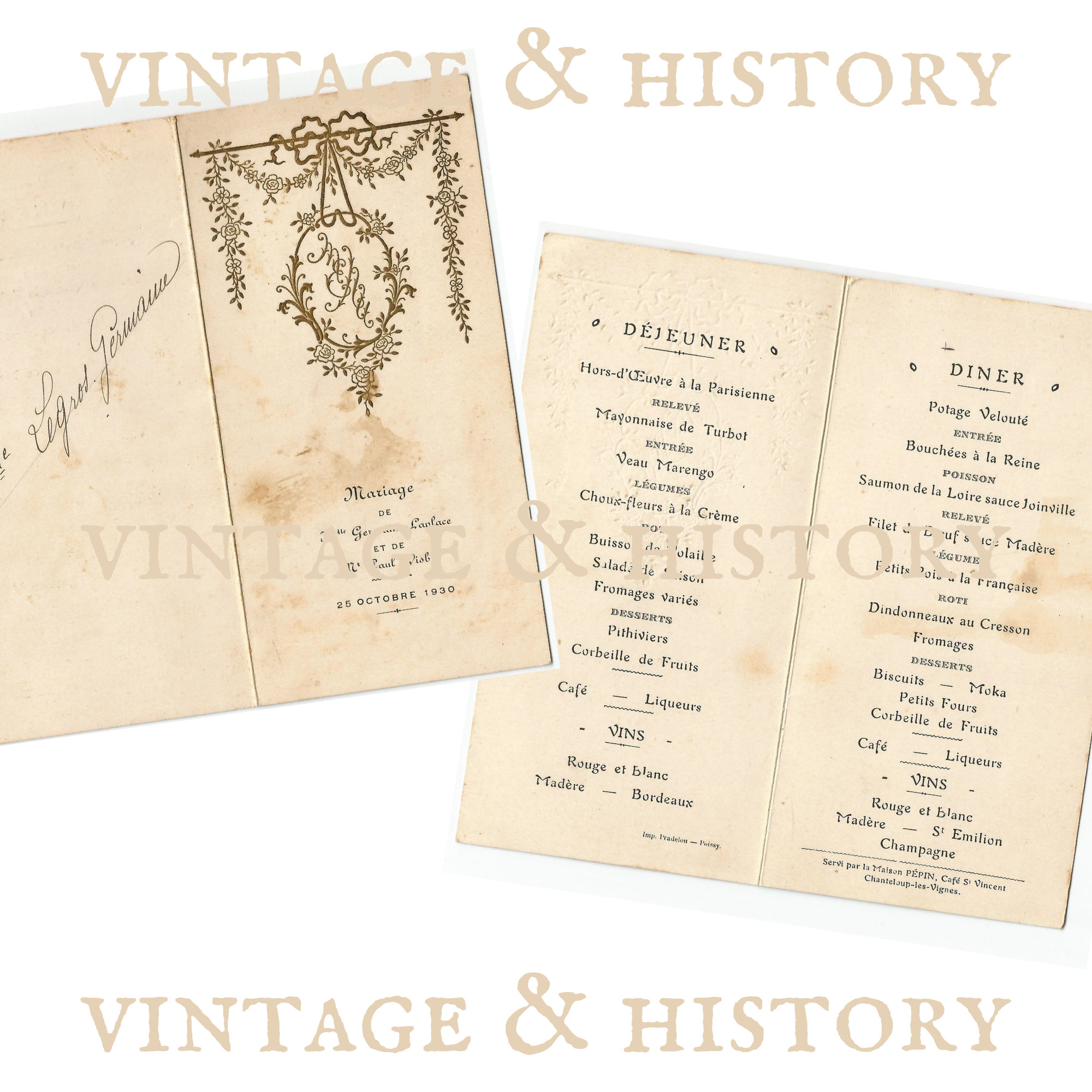 French Vintage Menus, Printable, Vintage, Ephemera, Digital, Journals ...
