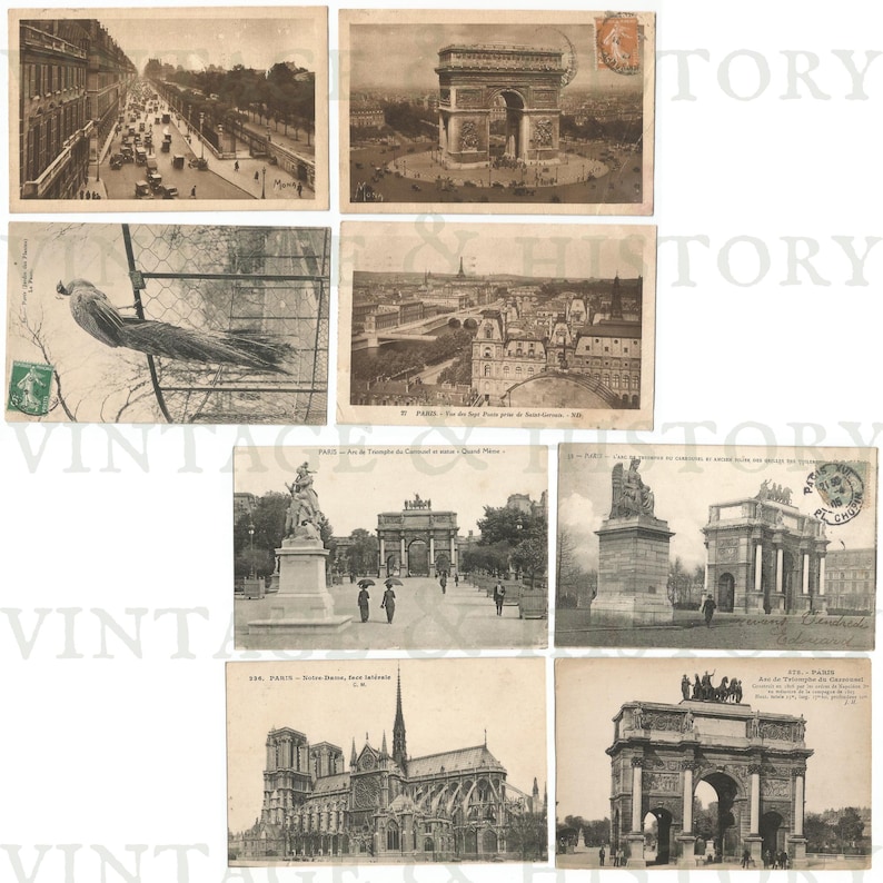 60 Vintage Postcards From Paris, Printable Paper Ephemera From France ...