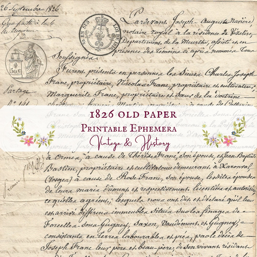 1826 Old French Paper, Printable, Vintage, Ephemera, Scrapbooking, Junk ...