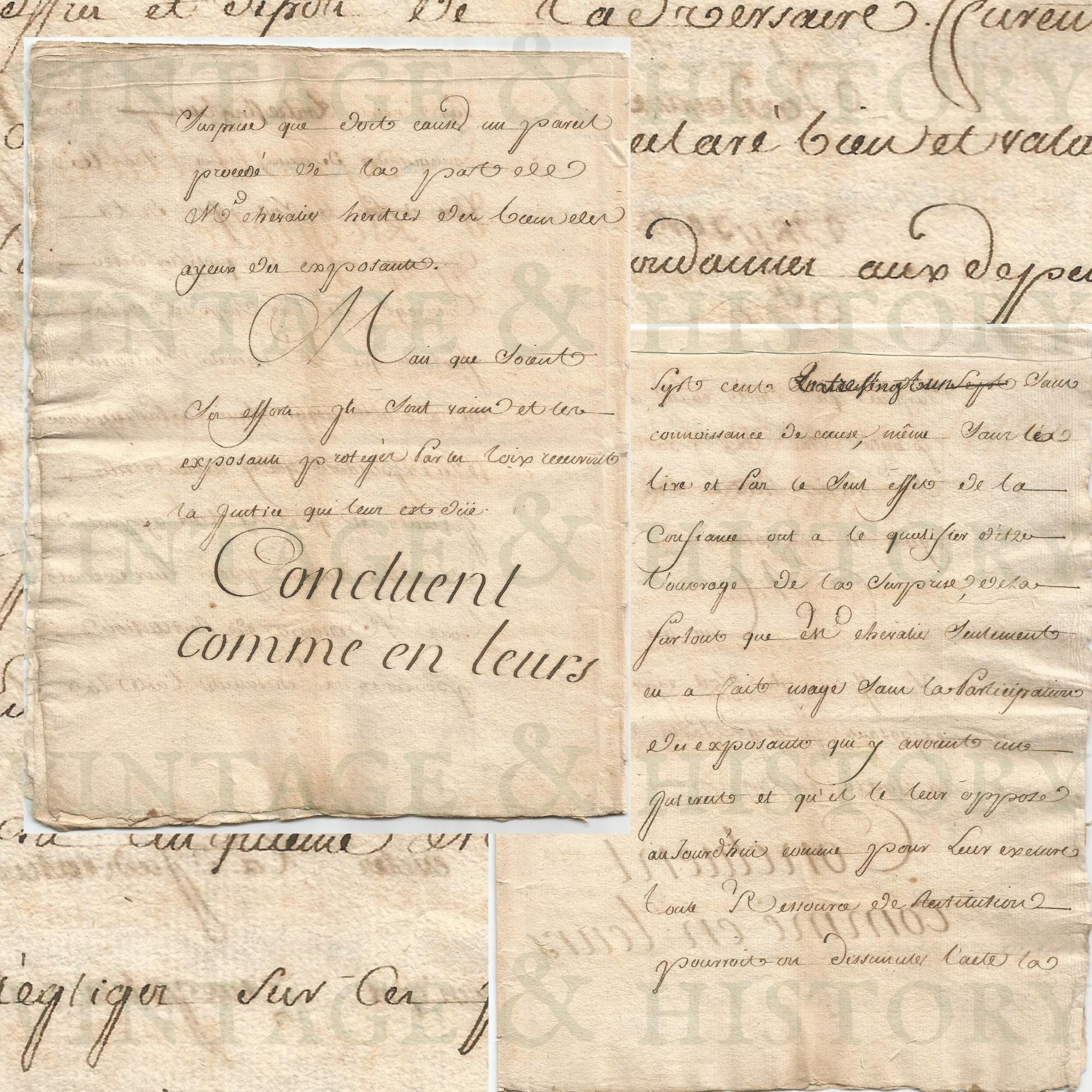 1784 Antique Handwritten French Document, Calligraphy, Printable Paper ...