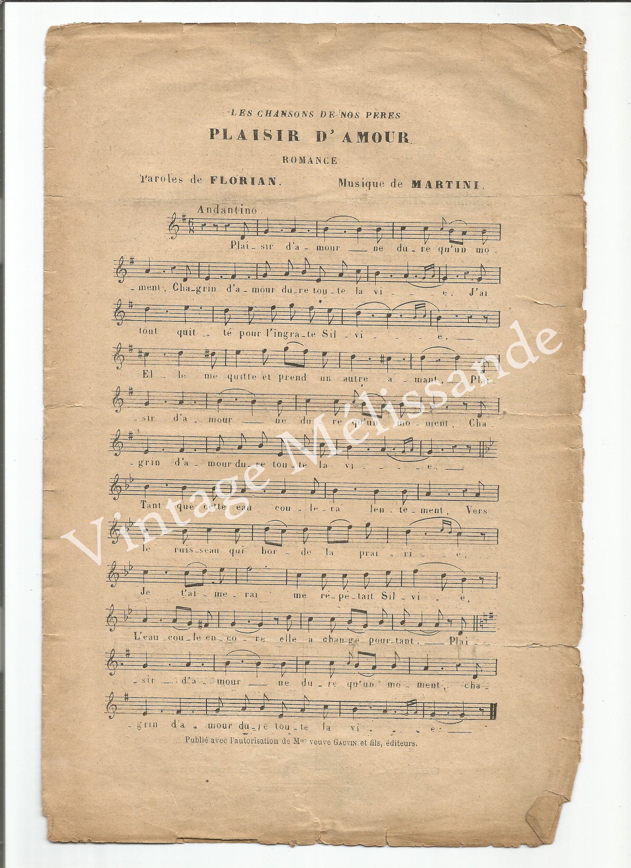 Printable French Music Sheets, Partitions, Digital, Download, Ephemera ...