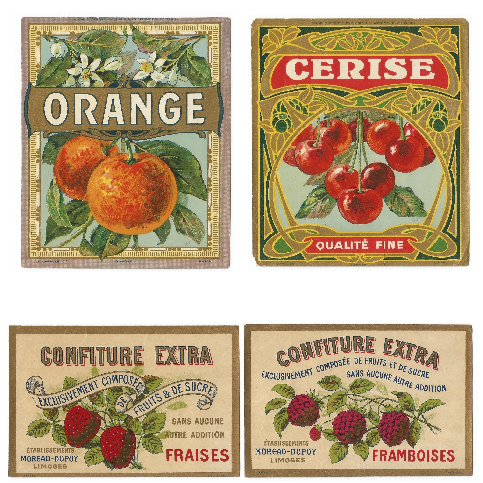 French Jam Labels, Confiture, Orange, Cherry, Strawberry, Raspberry ...