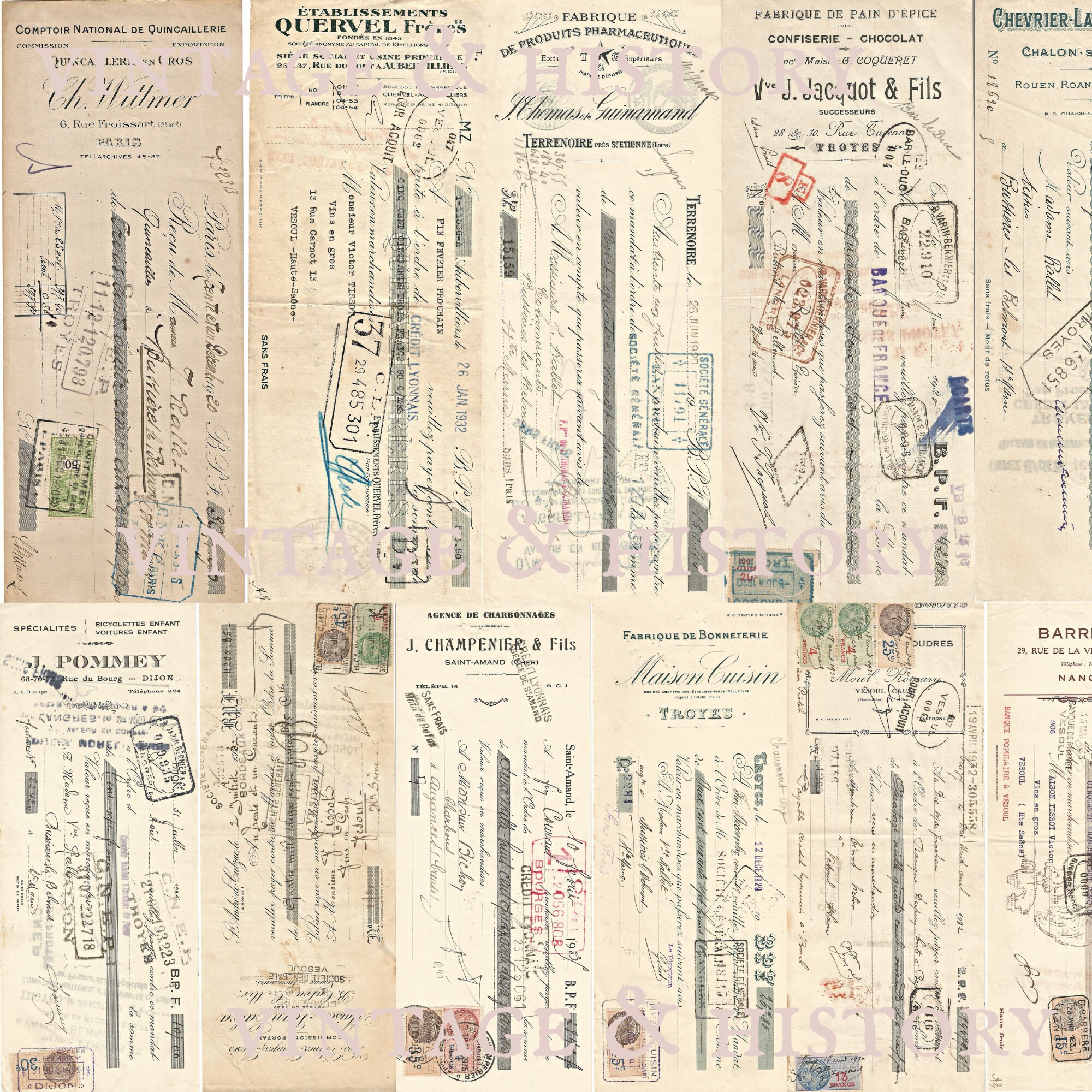 85 French Vintage Bills of Exchange From the 1900s, Lettres De Change ...