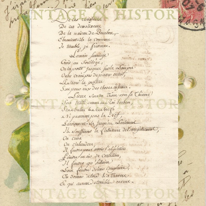 Handwritten French Poem, 1800s, Printable, Digital, Ephemera, Collage ...