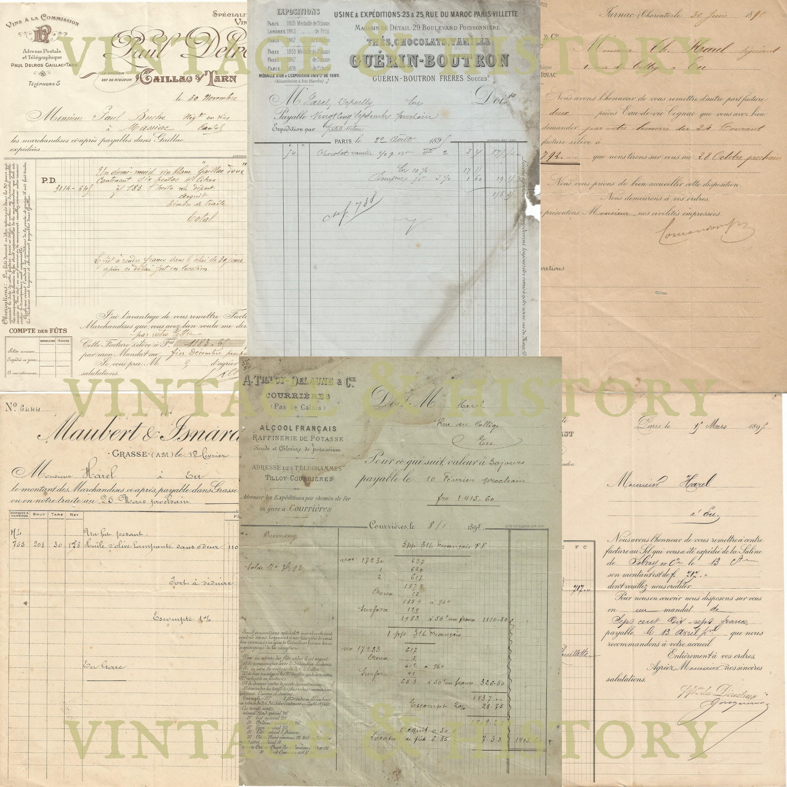 Enormous Bundle of French Receipts, 65 Pages, 1800s, Printable, Vintage ...