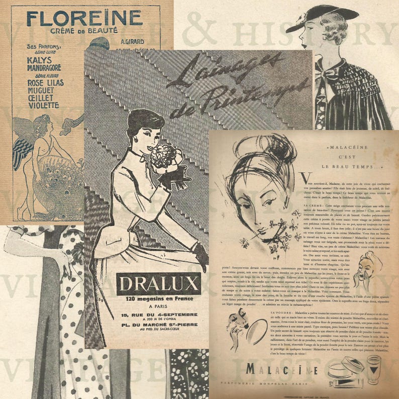 Assorted French Vintage Ephemera {bundle 9}, 54 Pieces, Printable Paper ...