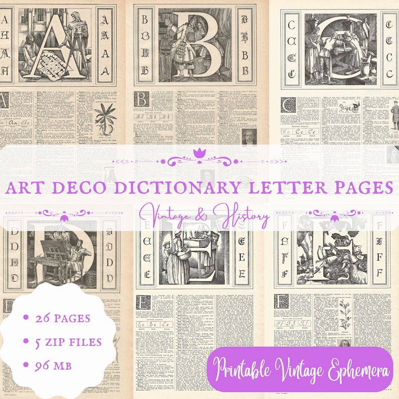 Letter Pages, Art Deco Style, 1930s French Dictionary, Alphabet ...