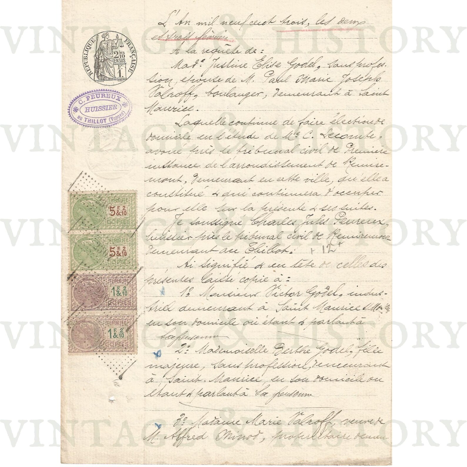 Collection {1} of Antique French Documents With Stamps or Timbres ...