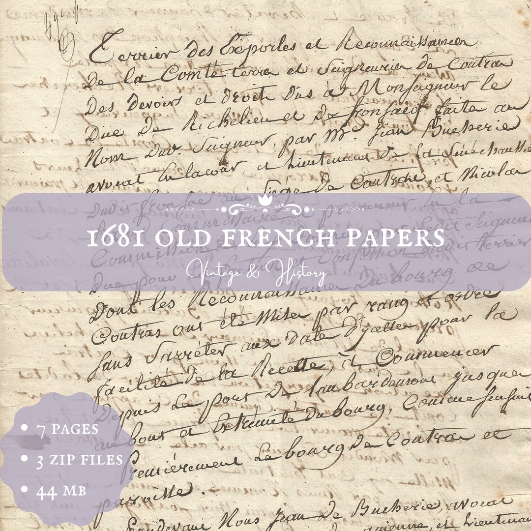 1681 Antique French Document, Printable, Digital Ephemera, Old Papers ...