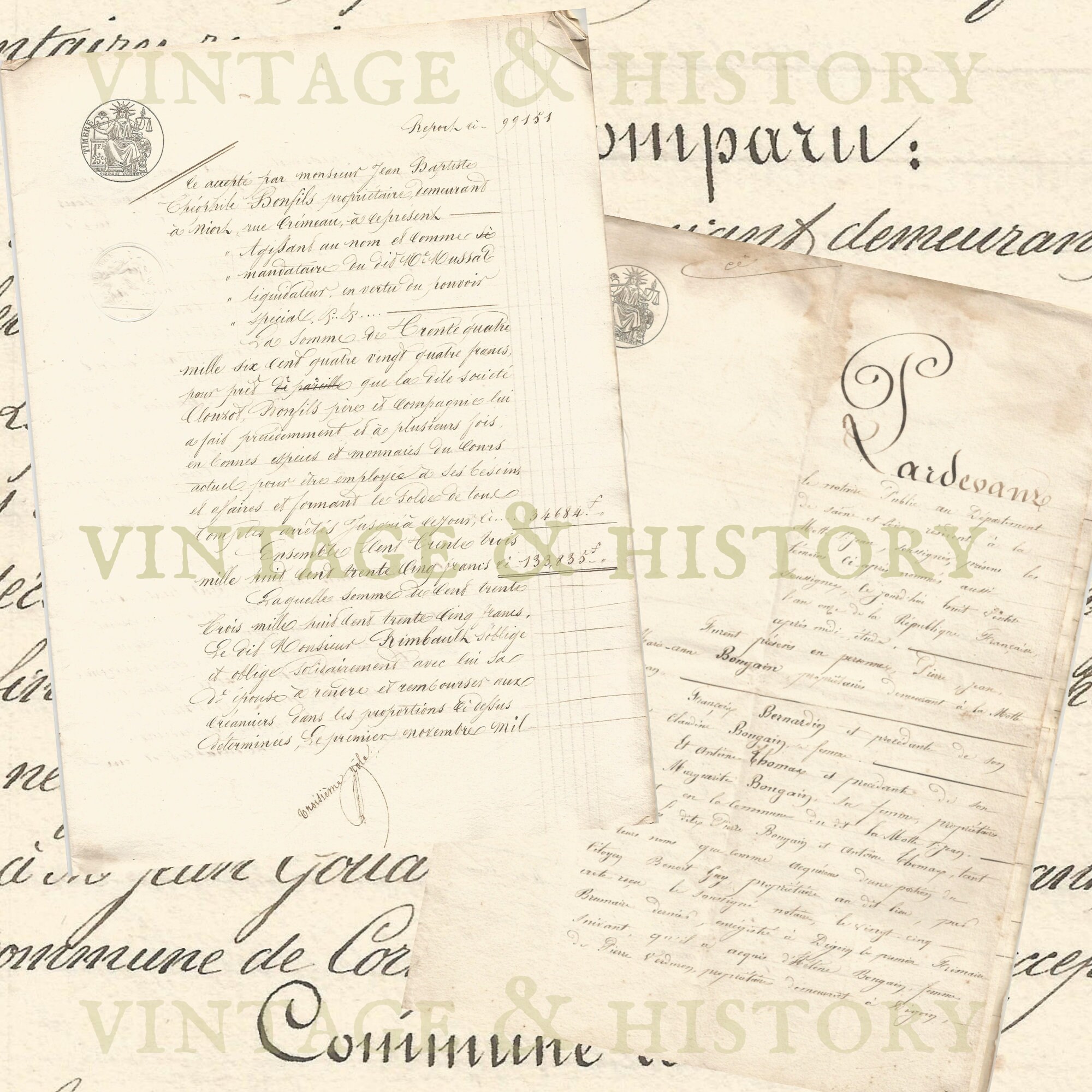 16 Page Bundle {6}, 1800s French Paper, Handwritten, Calligraphy ...