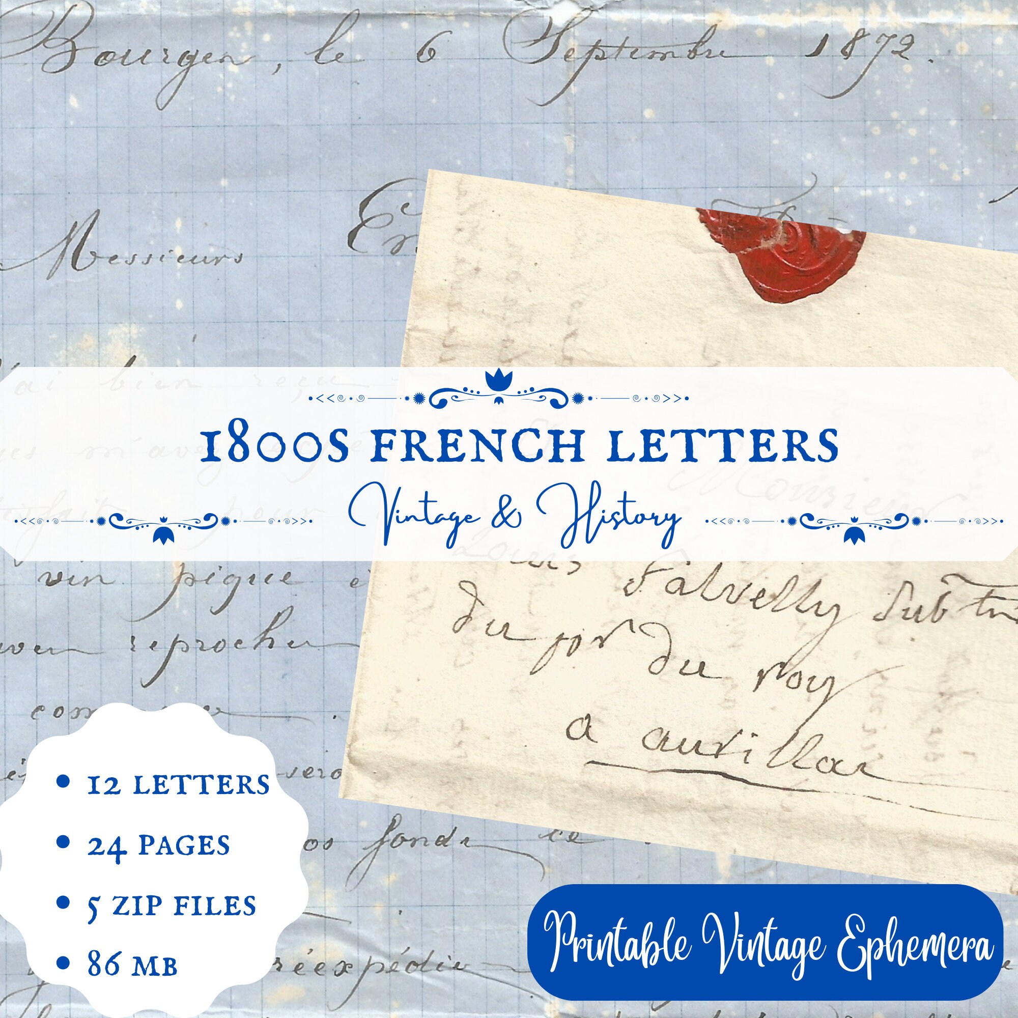 12 French Letters, 1800s, Handwritten, Calligraphy, Printable, Vintage ...