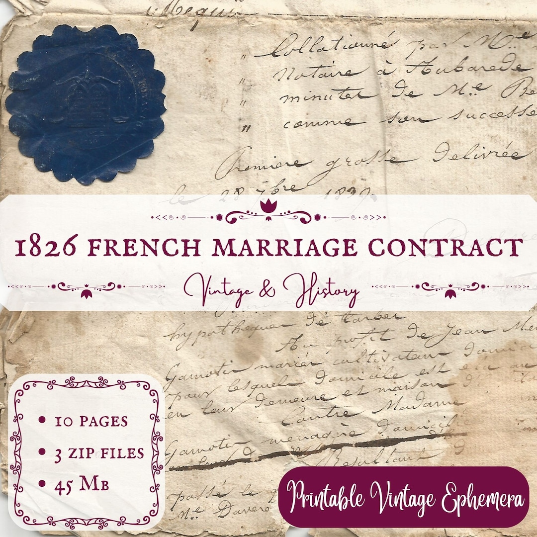 1826 Marriage Contract, Old French Documents, Printable, Digital ...
