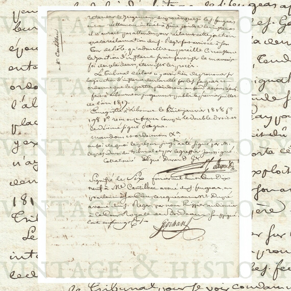 1817 {2} Antique Handwritten French Document, Calligraphy, Printable ...