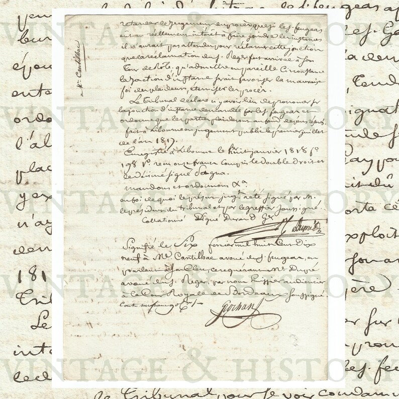 1817 {2} Antique Handwritten French Document, Calligraphy, Printable ...