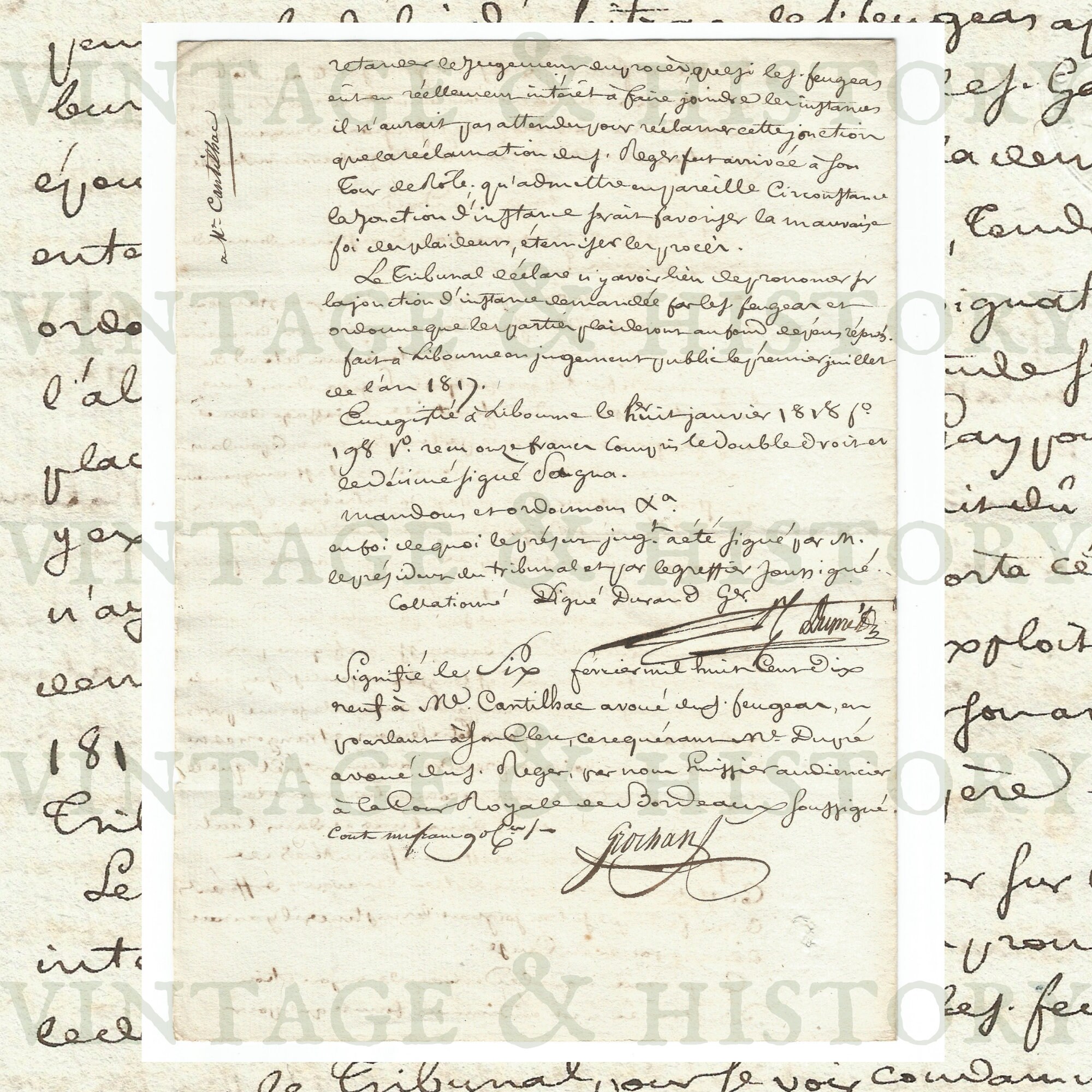 1817 {2} Antique Handwritten French Document, Calligraphy, Printable ...