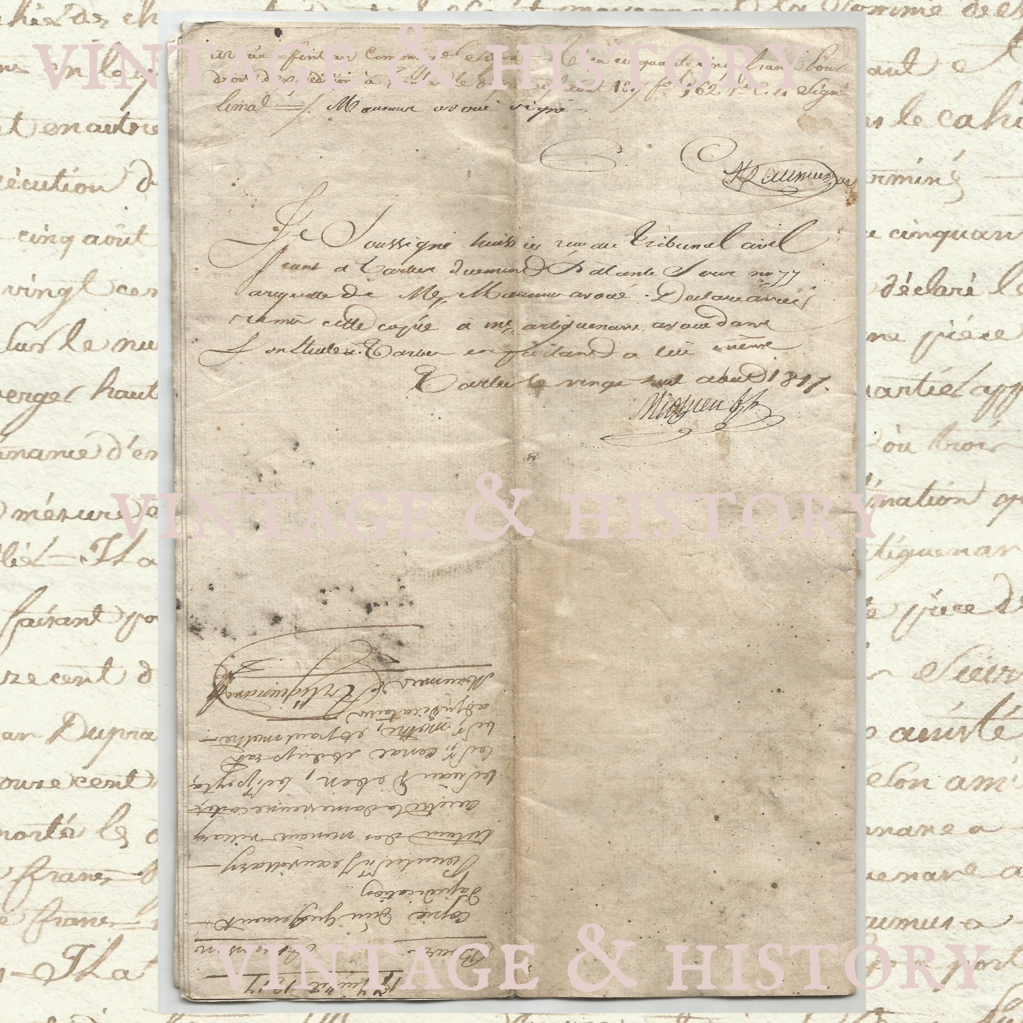1817 Antique French Document, Calligraphy, Printable, Digital Ephemera ...
