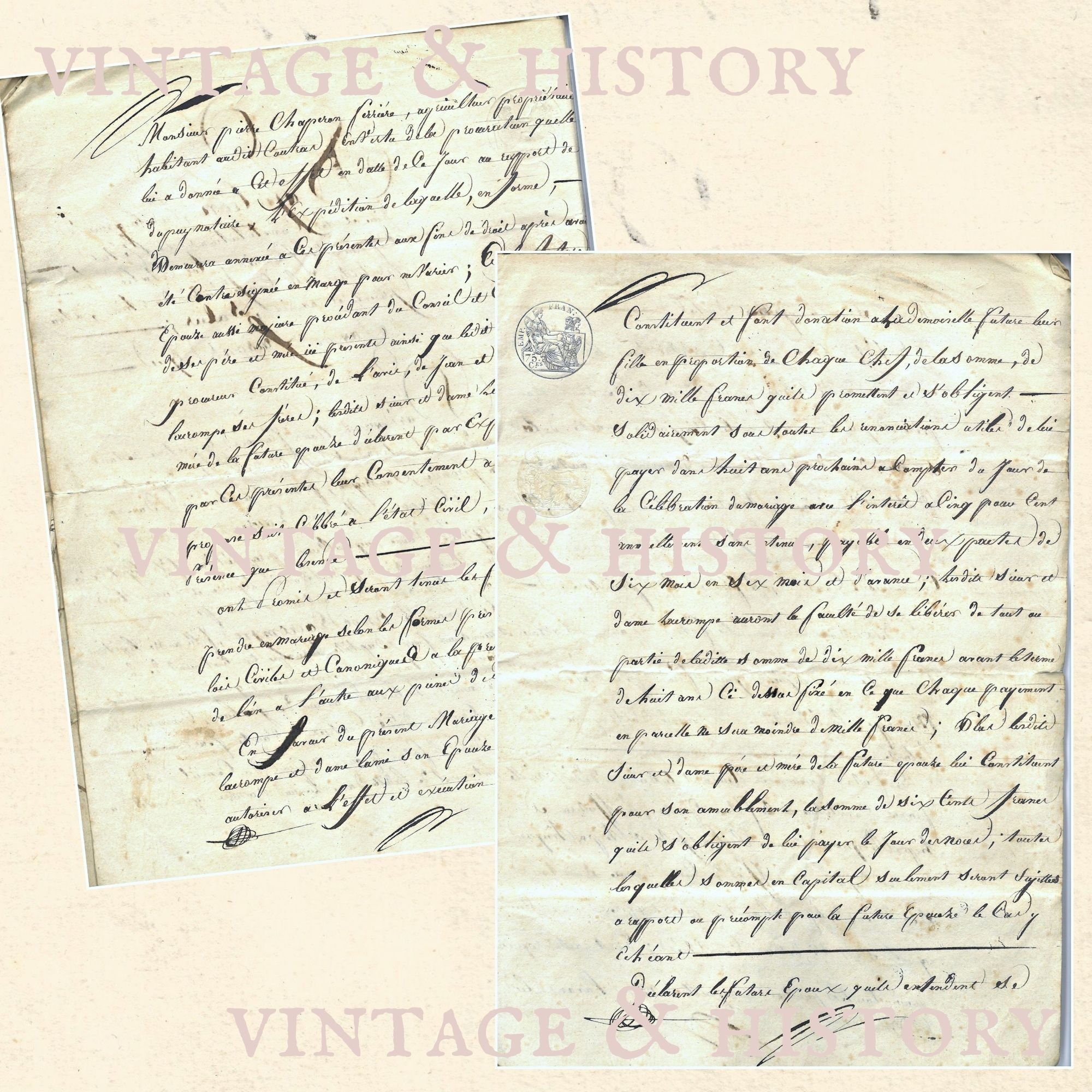 1805 Marriage Contract, Old French Documents, Printable Paper Ephemera ...