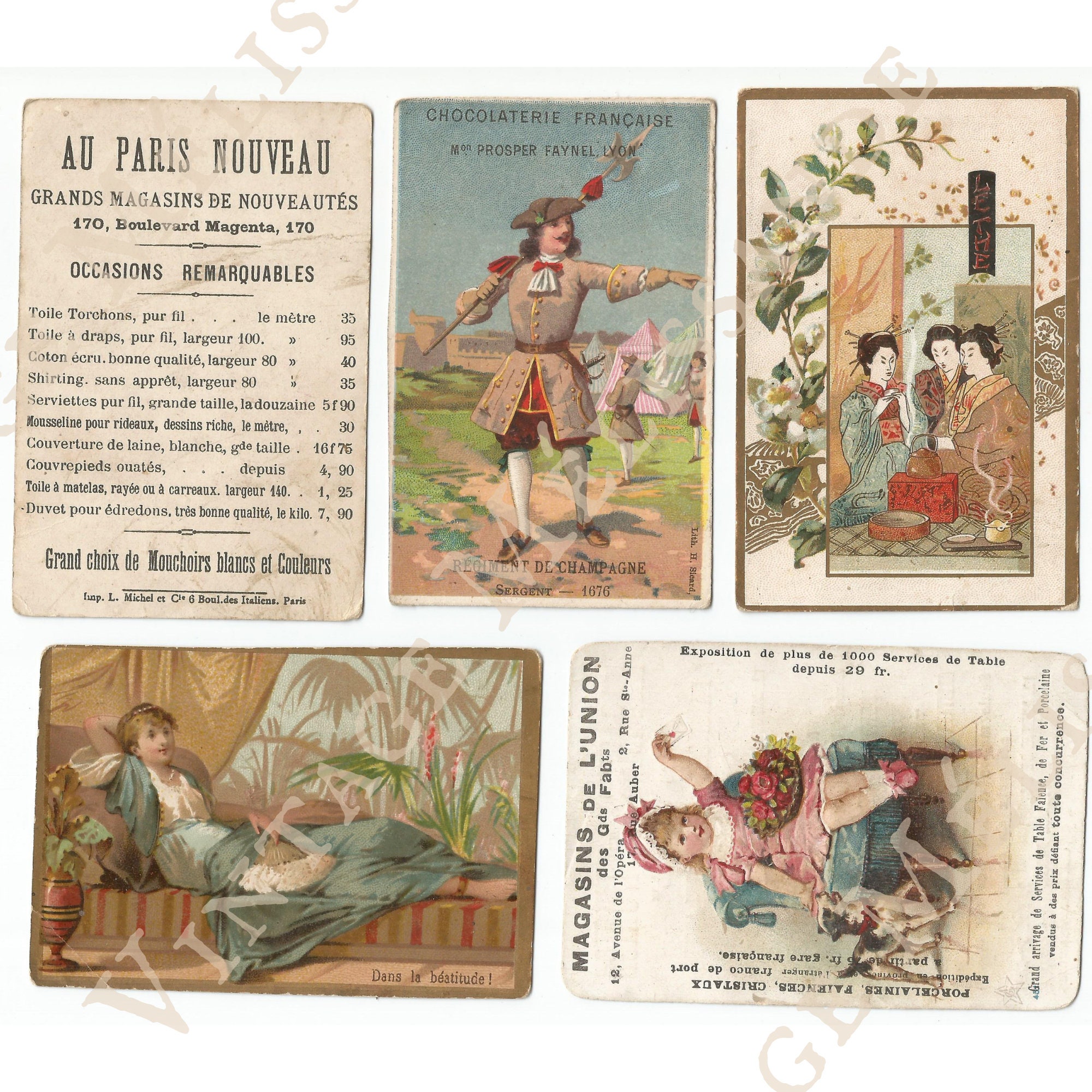 Large Collection of French Vintage Illustrated Cards, Printable ...
