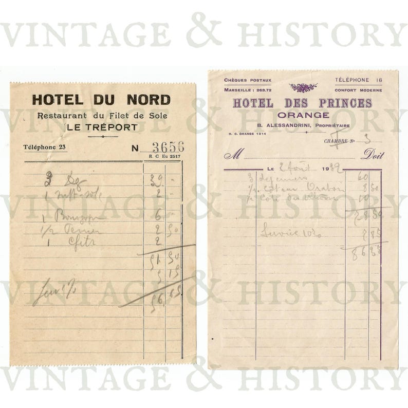 French 1930s Hotel Receipts, Printable Ephemera, Vintage Papers ...