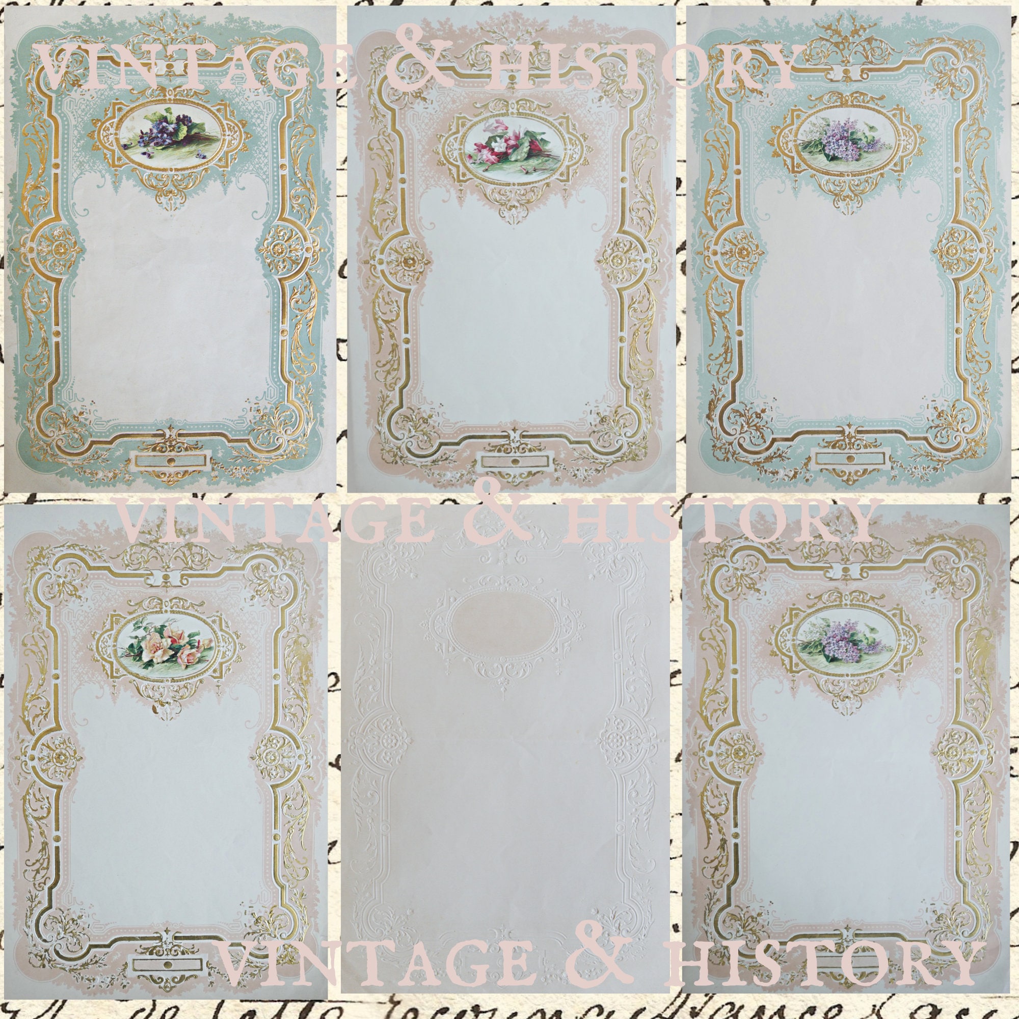 Decorative Borders Embossed With Gold, Flowers, French Vintage ...