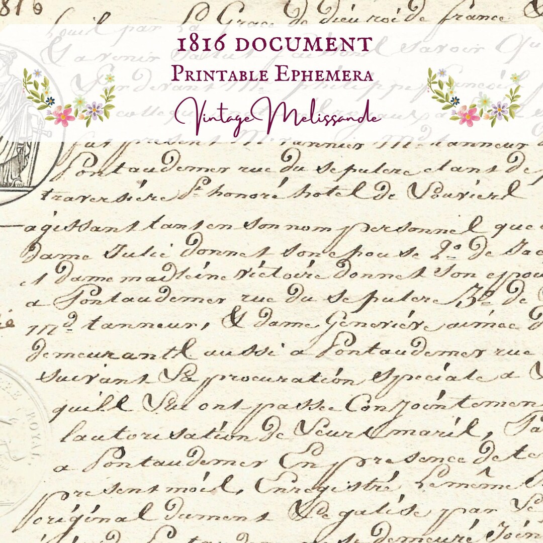 1816 French Paper, Handwritten, Calligraphy, Ink Stamp, Printable ...