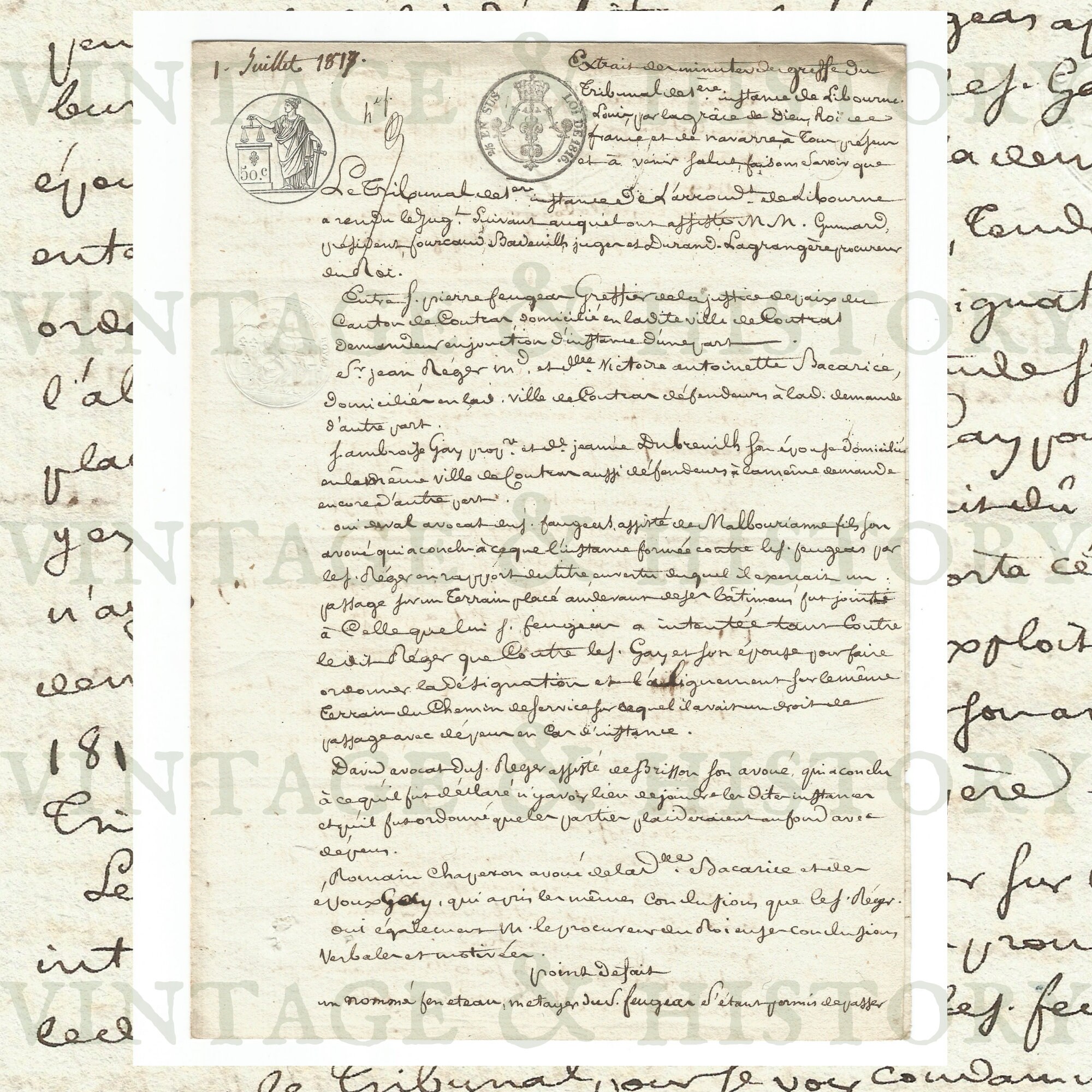 1817 {2} Antique Handwritten French Document, Calligraphy, Printable ...
