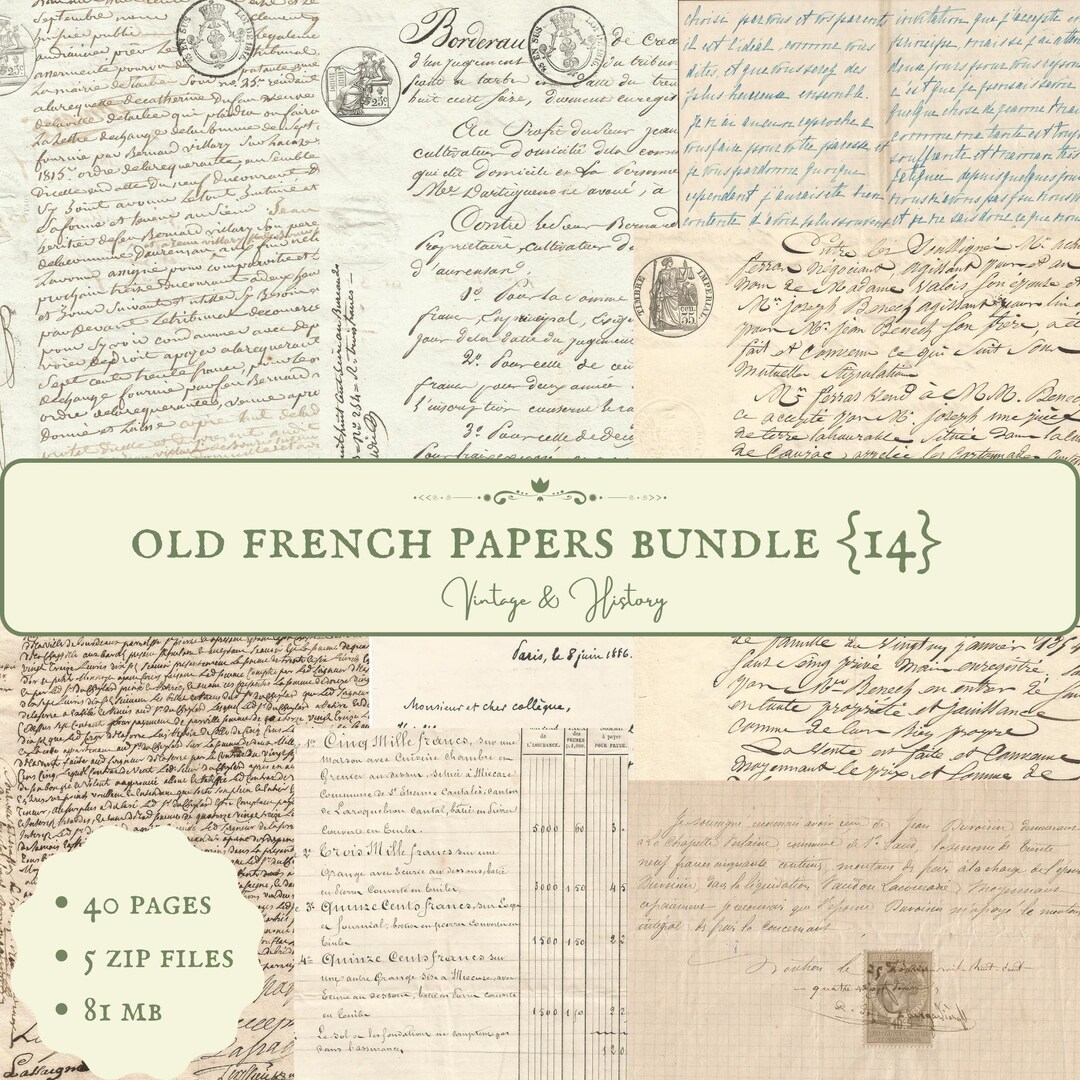 40 Page Bundle {14} Old Handwritten French Papers, Printable Paper ...