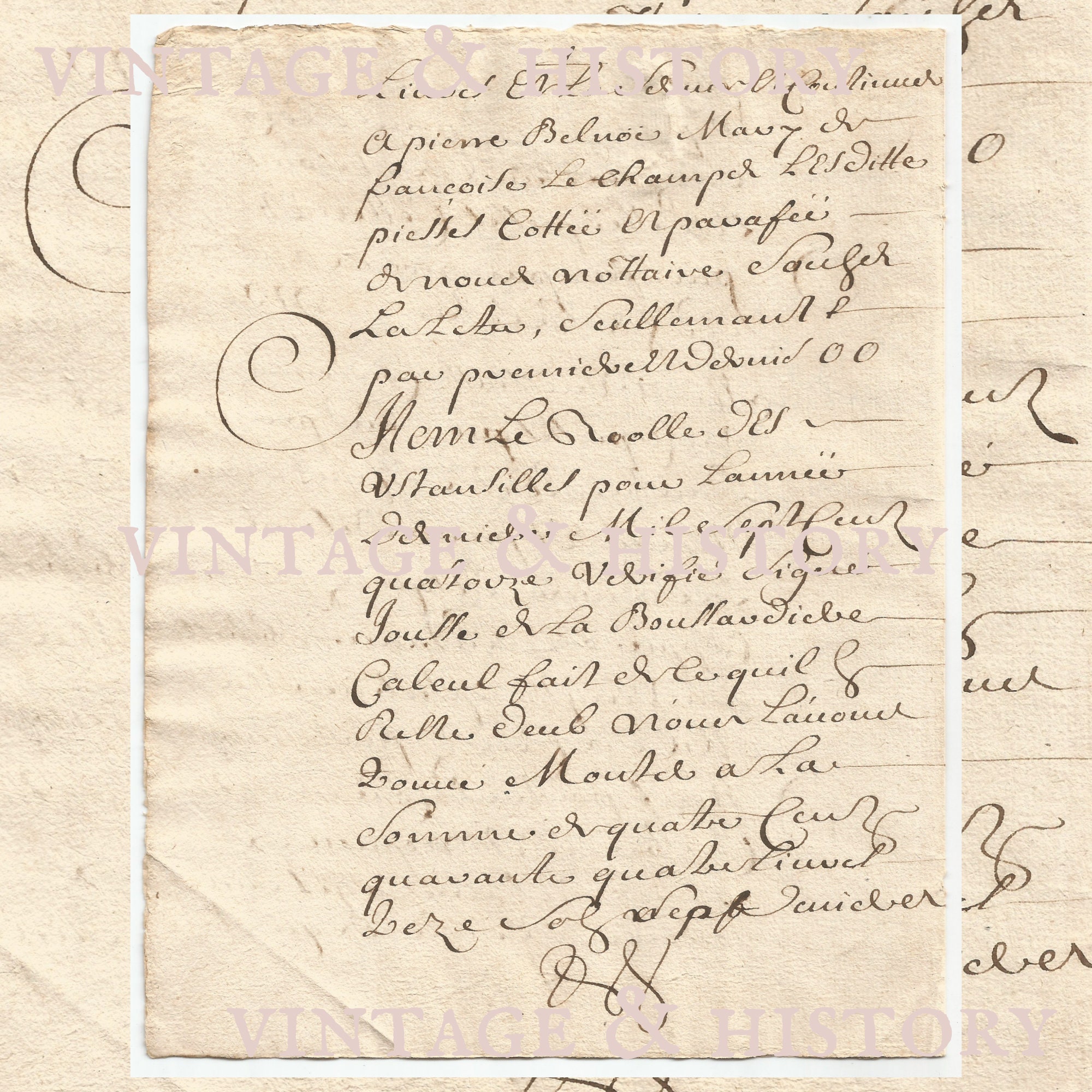 1689 Old French Document, Printable, Digital Ephemera, Antique Papers ...