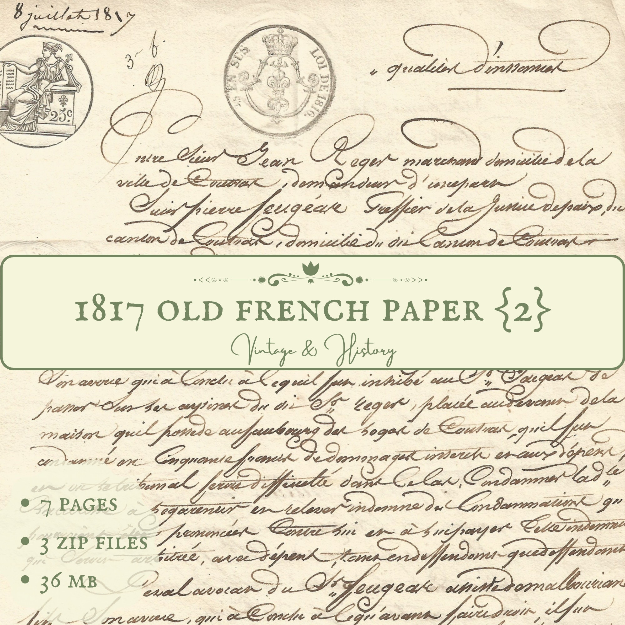 1817 {2} Antique Handwritten French Document, Calligraphy, Printable ...