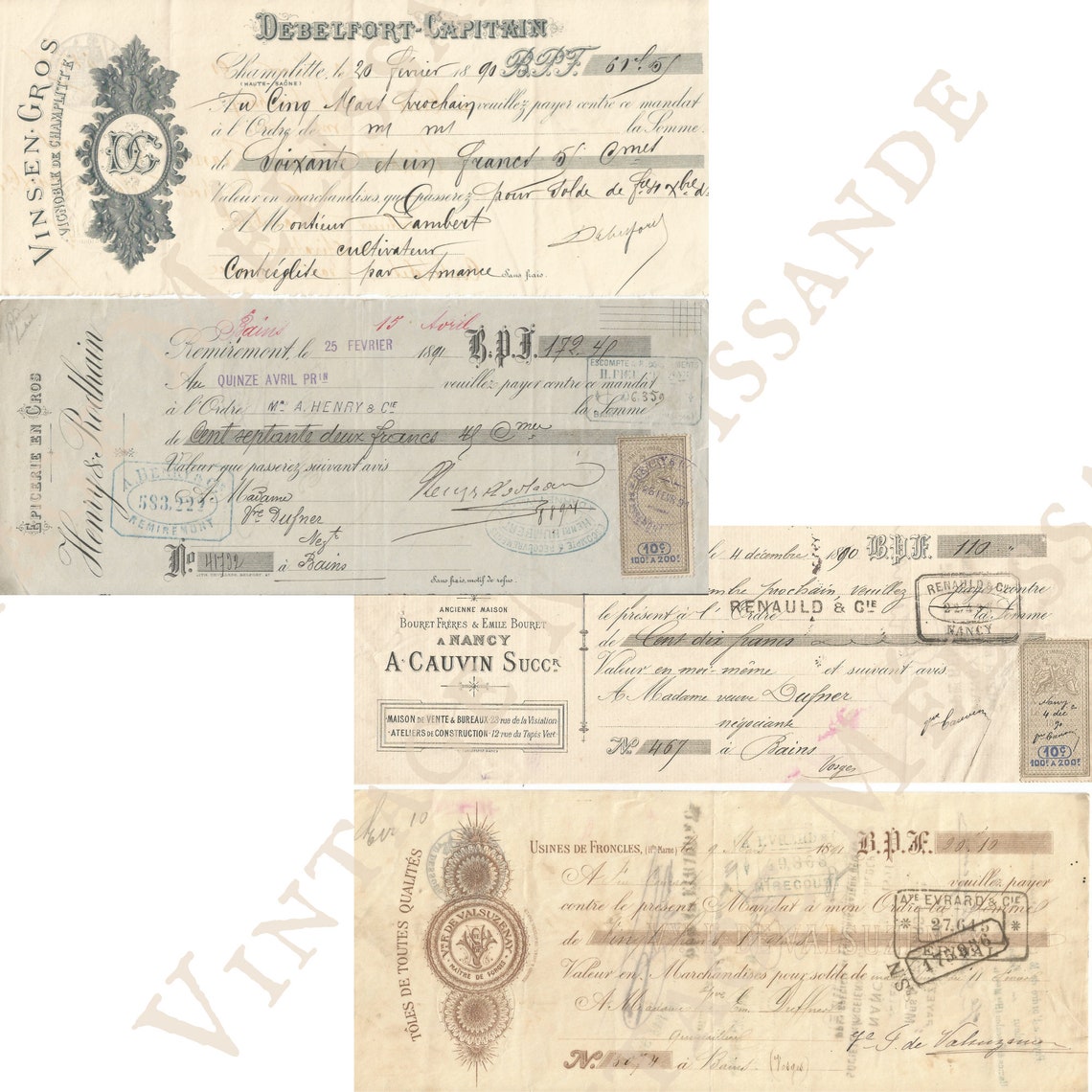 38 Printable French Cheques and Receipts, Stamps, Digital, Download ...