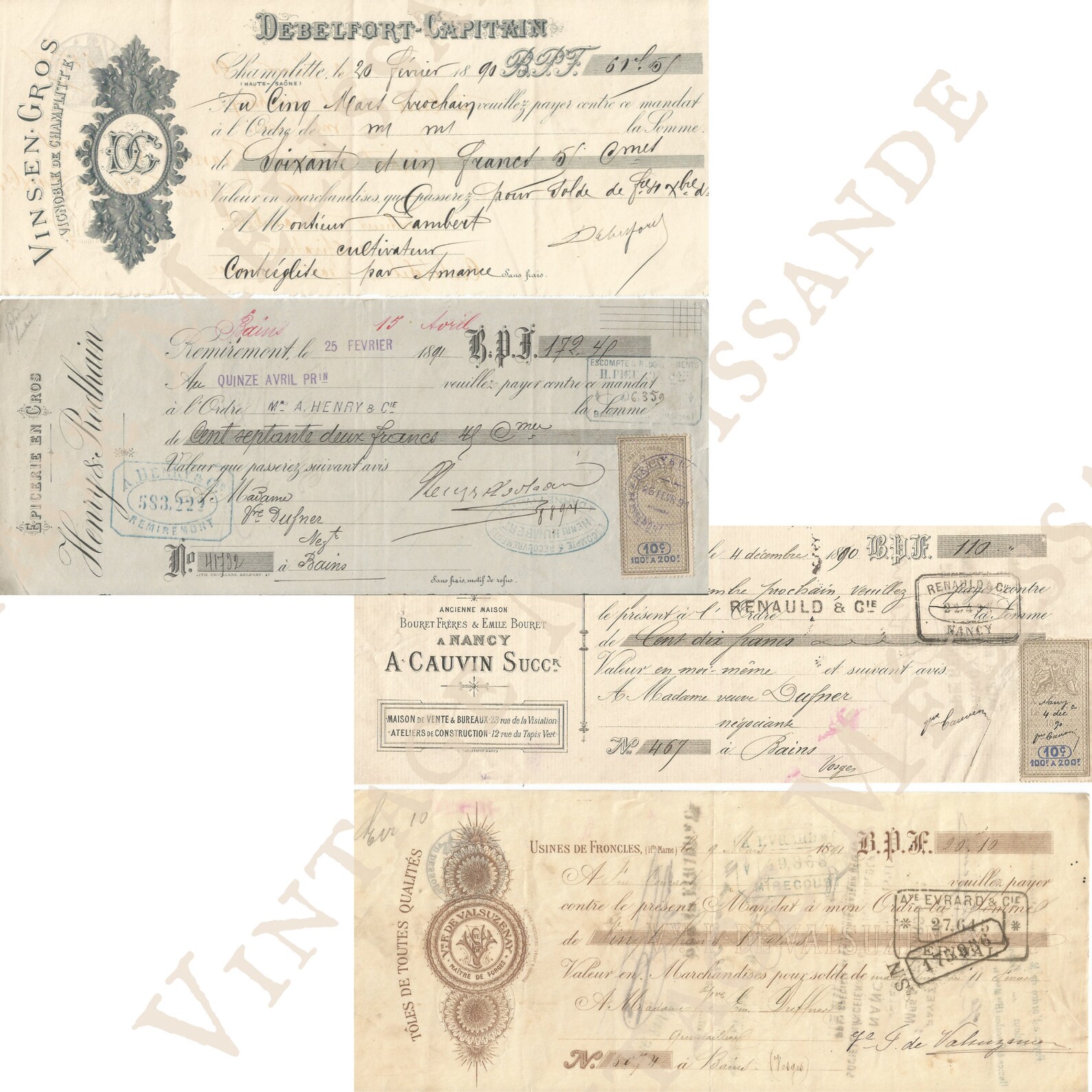 38 Printable French Cheques and Receipts, Stamps, Digital, Download ...