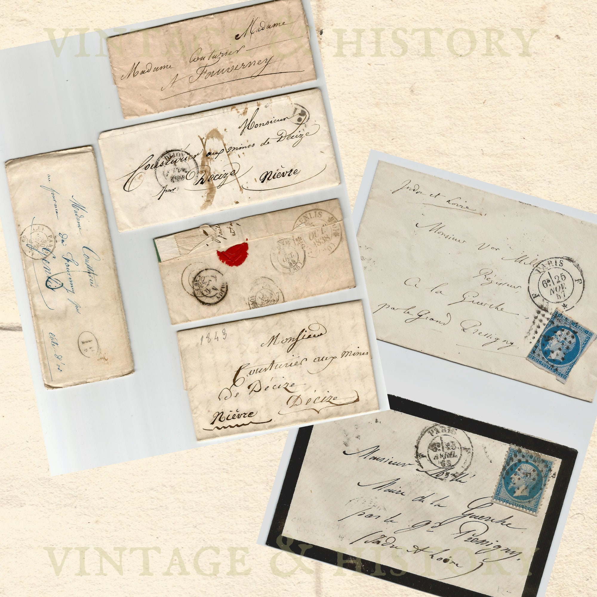 1800s French Letters and Envelopes, Bundle 3, Digital, Handwriting ...