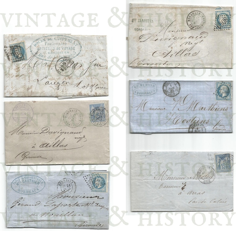 Letters in Shades of Blue With Stamps, 1800s, 19th Century, Printable ...