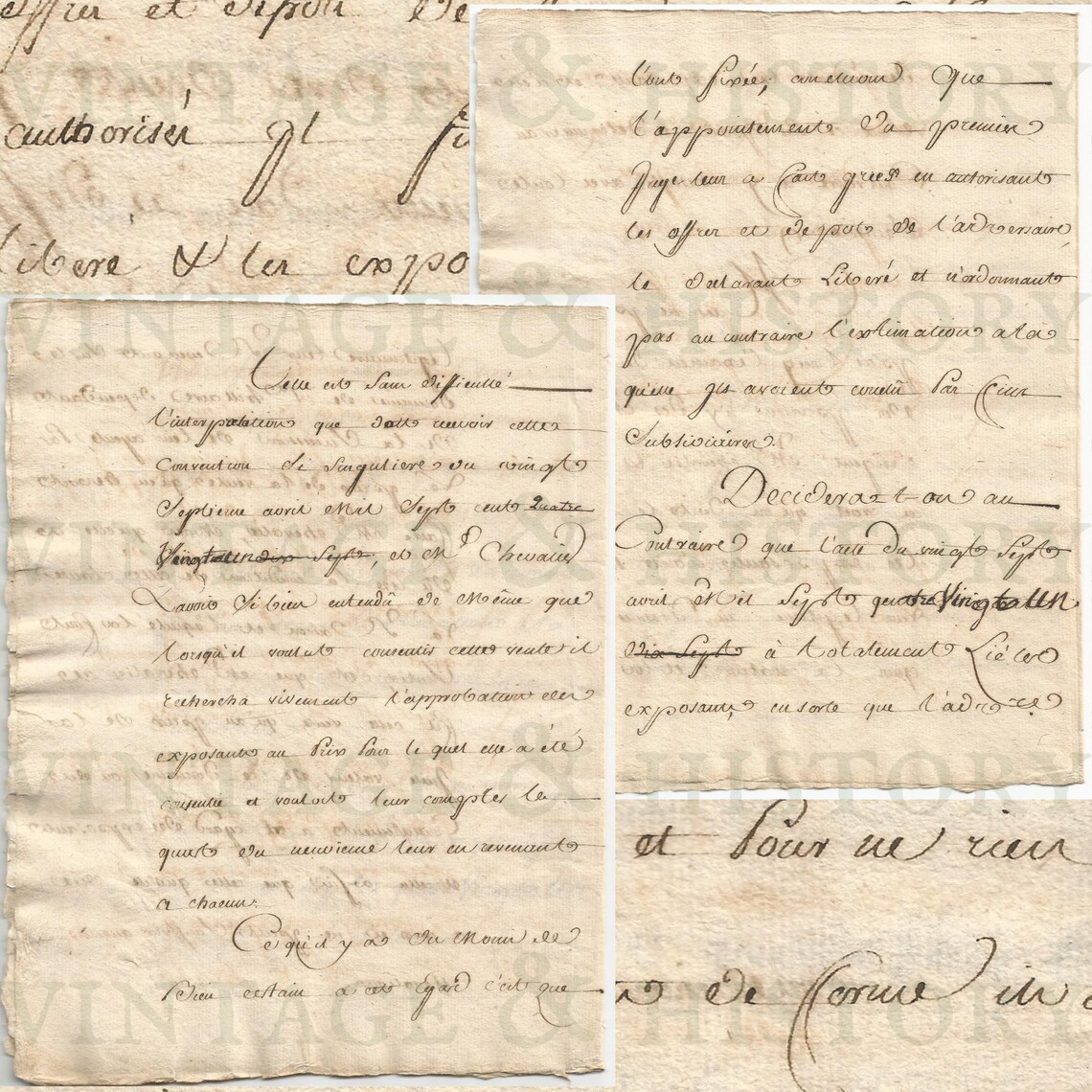 1784 Antique Handwritten French Document, Calligraphy, Printable Paper ...