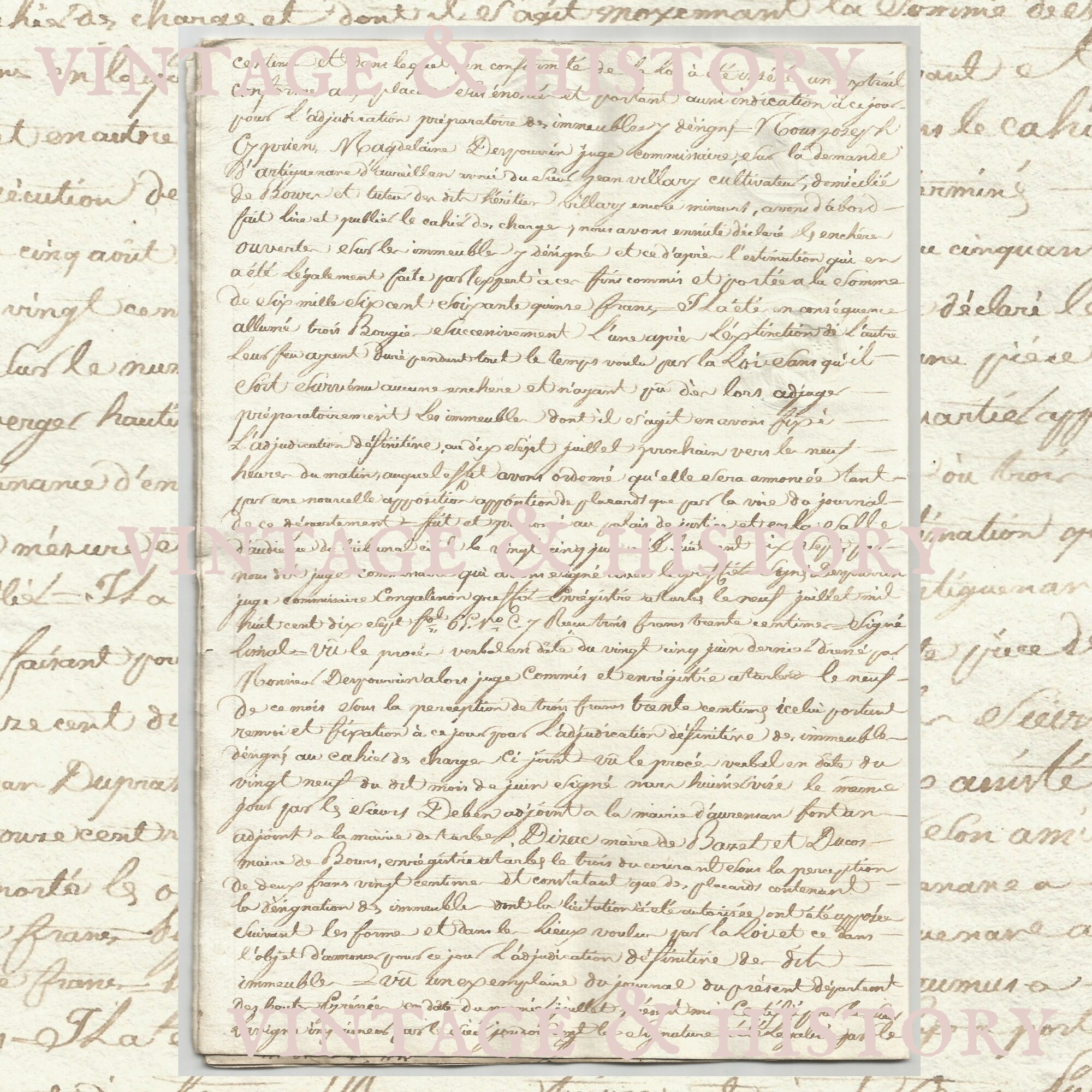 1817 Antique French Document, Calligraphy, Printable, Digital Ephemera ...