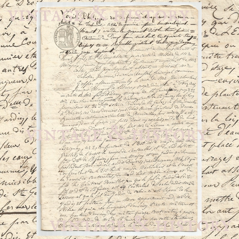 1845 Antique Handwritten French Document, Calligraphy, Printable ...