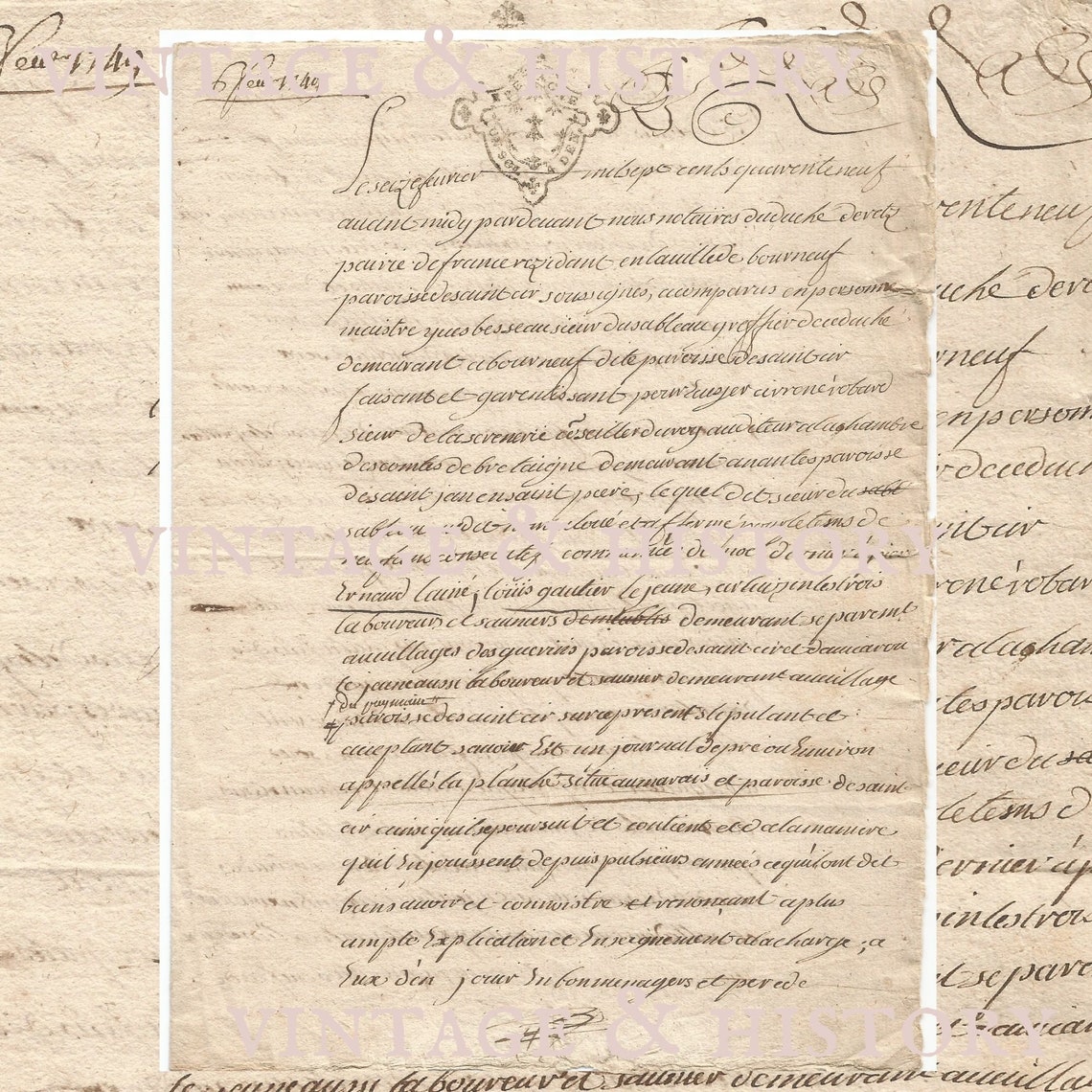 1749 Old French Document, Printable, Digital Ephemera, Antique Papers ...