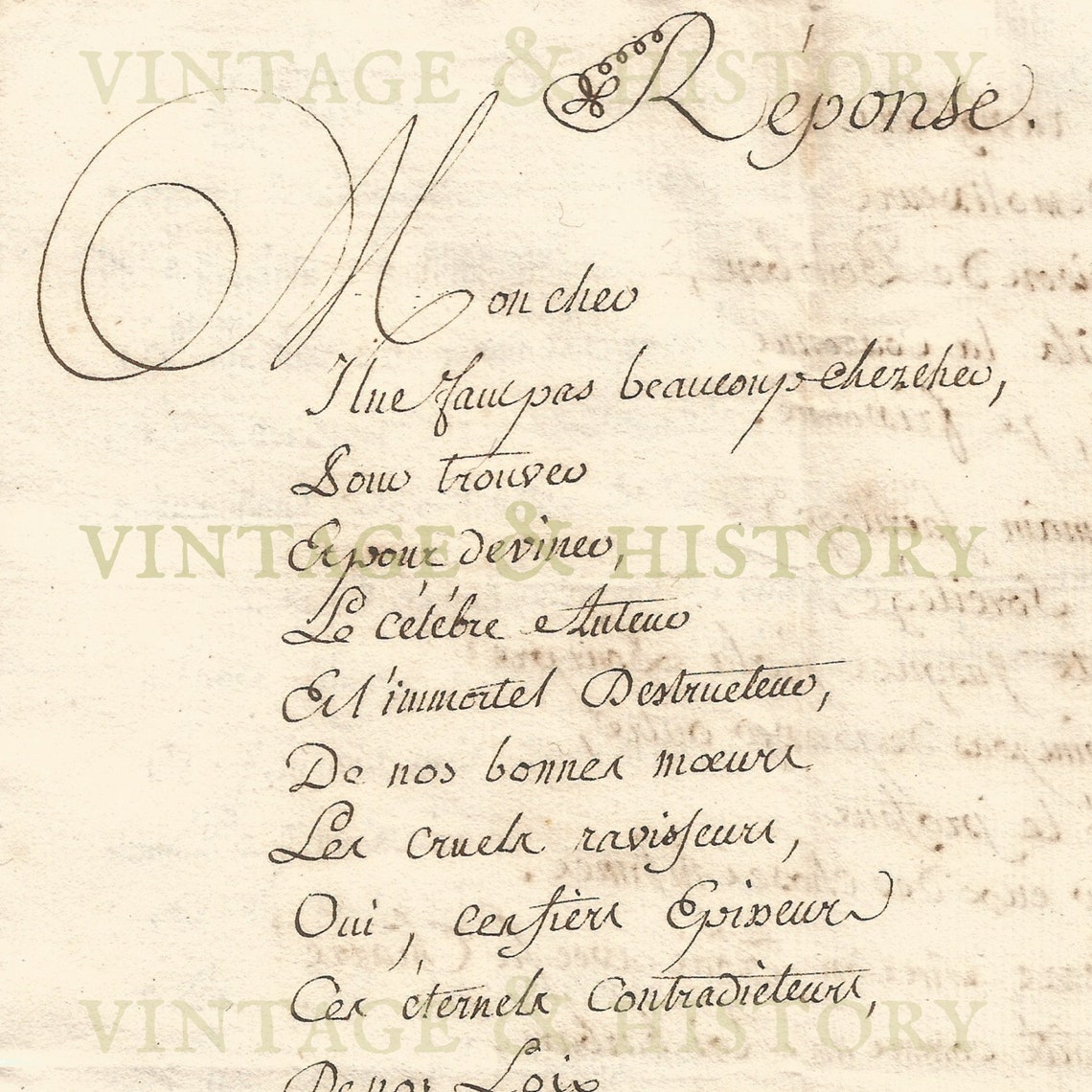 Handwritten French Poem, 1800s, Printable, Digital, Ephemera, Collage ...