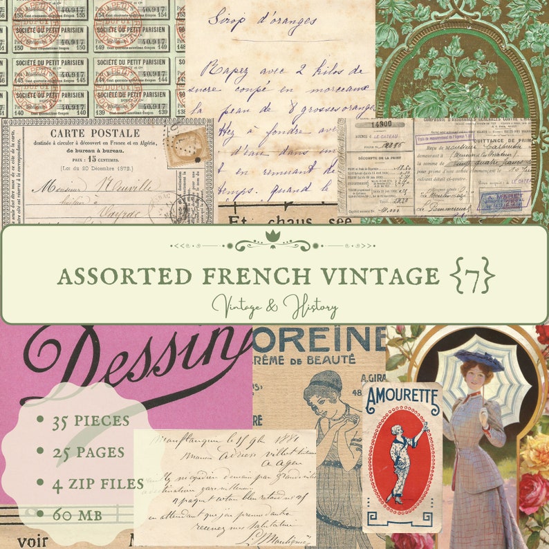 Assorted French Vintage Ephemera {bundle 7}, 35 Pieces, Printable Paper ...