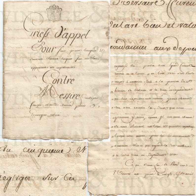 1784 Antique Handwritten French Document, Calligraphy, Printable Paper ...