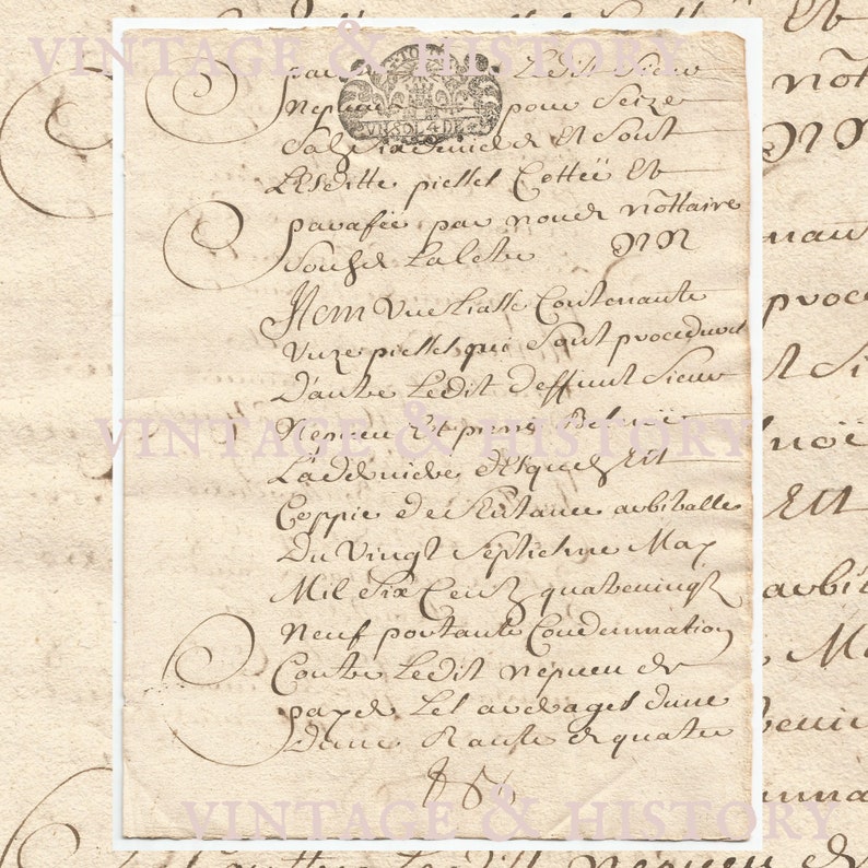 1689 Old French Document, Printable, Digital Ephemera, Antique Papers ...